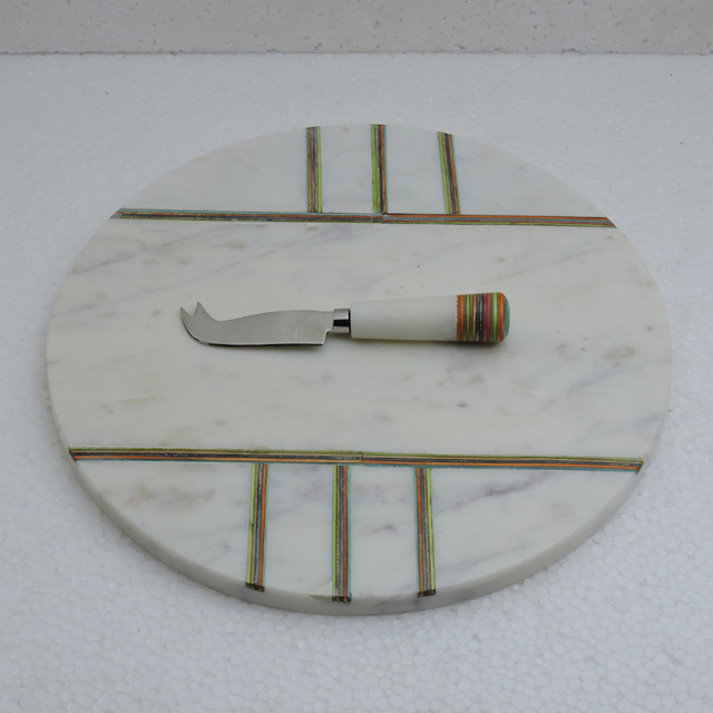 Wood & Marble stone Circular chopping board